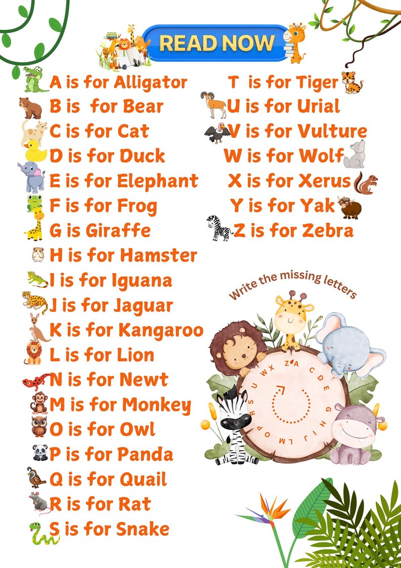 Animal Alphabets (learning Worksheet) - Etsy