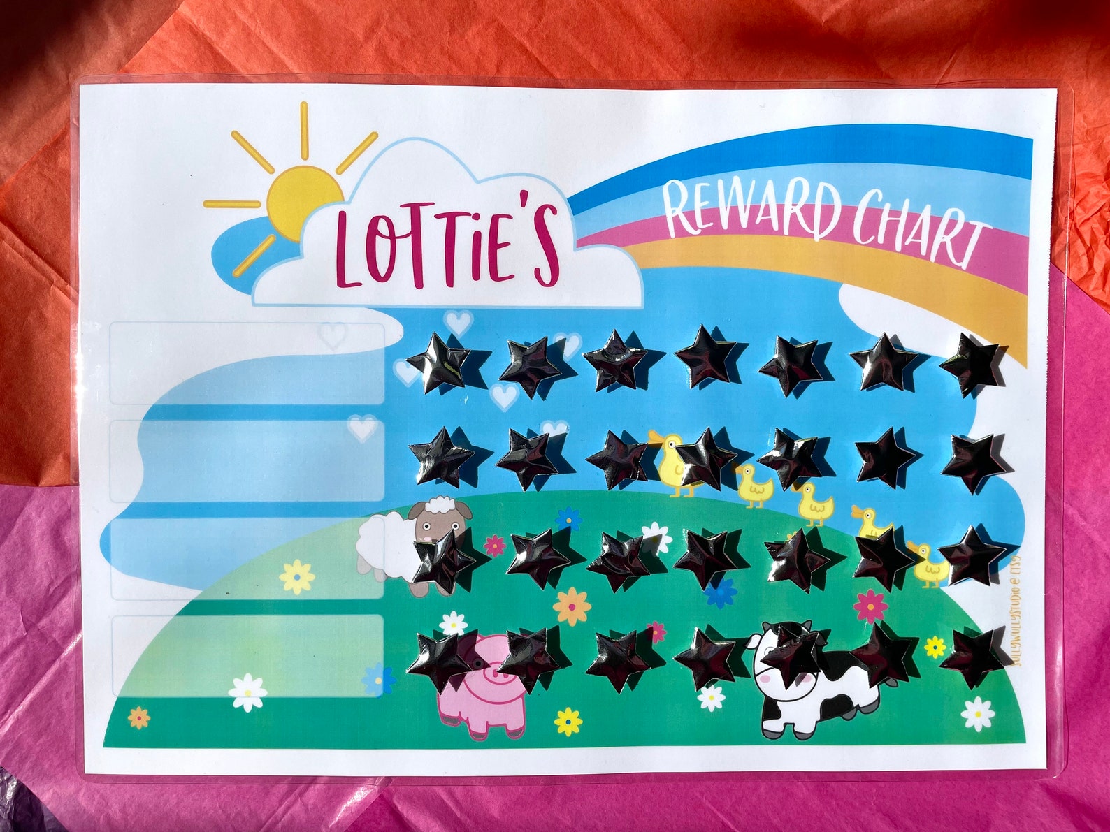 Reward Chart With Velcro Star Rewards Wipeable Pen Rainbow Animal Hill ...