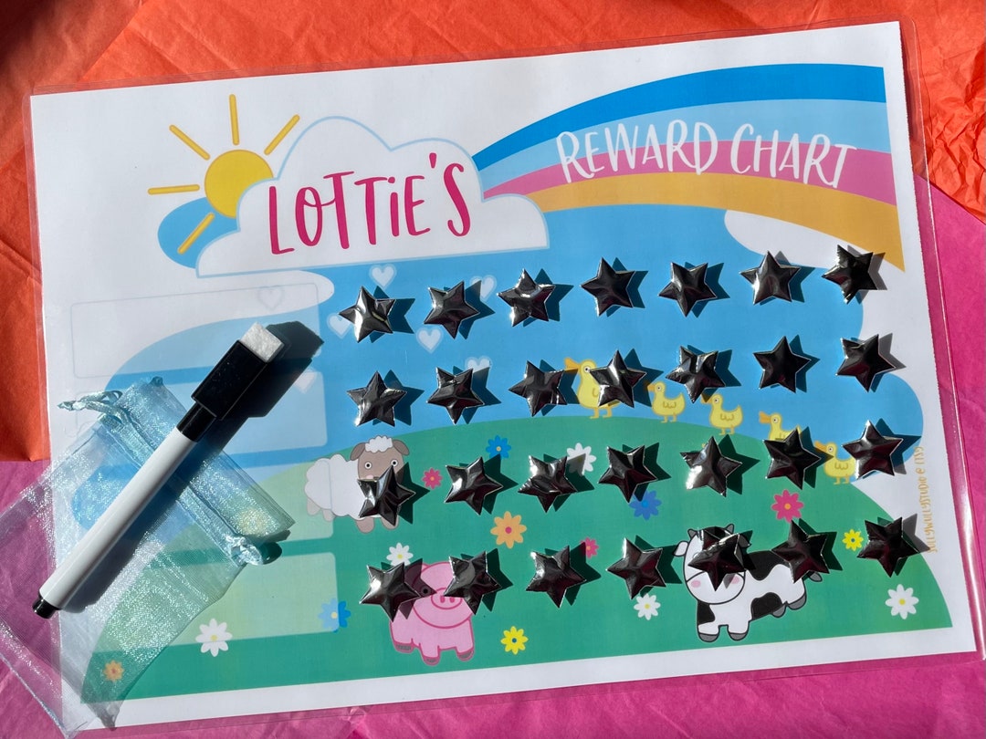Reward Chart With Velcro Star Rewards Wipeable Pen Animals - Etsy