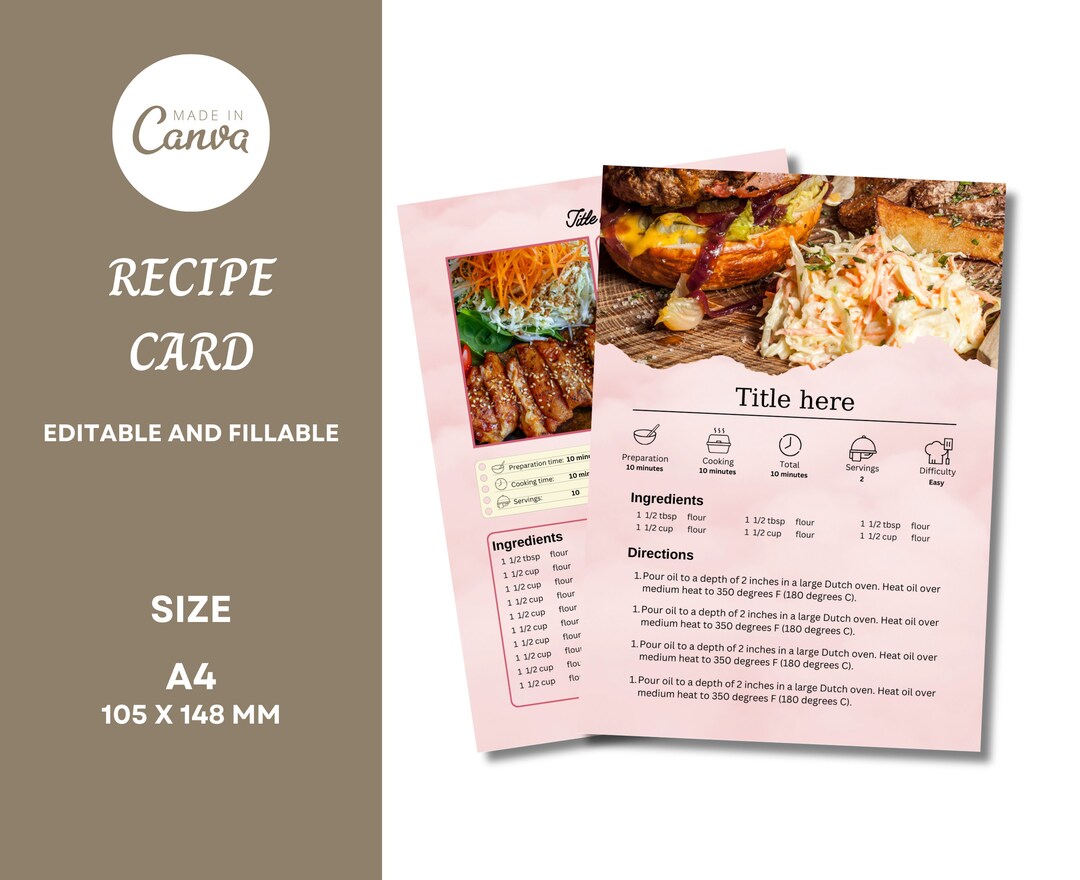 Recipe Card Modern Recipe Card Digital Recipe Printable Custom - Etsy