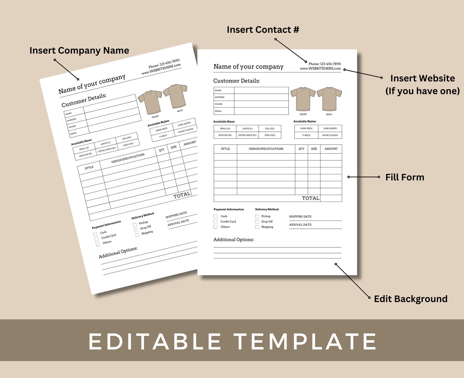 T-shirt Order Form Editable Template T-shirt Order Form Template Business Template Digital ...
