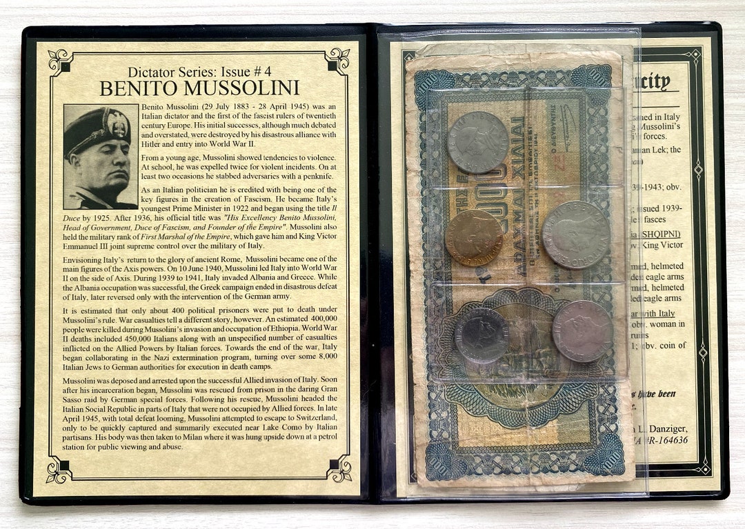 Benito Mussolini: Dictator of Italy WWII Set of 5 Coins & 2 Banknotes ...
