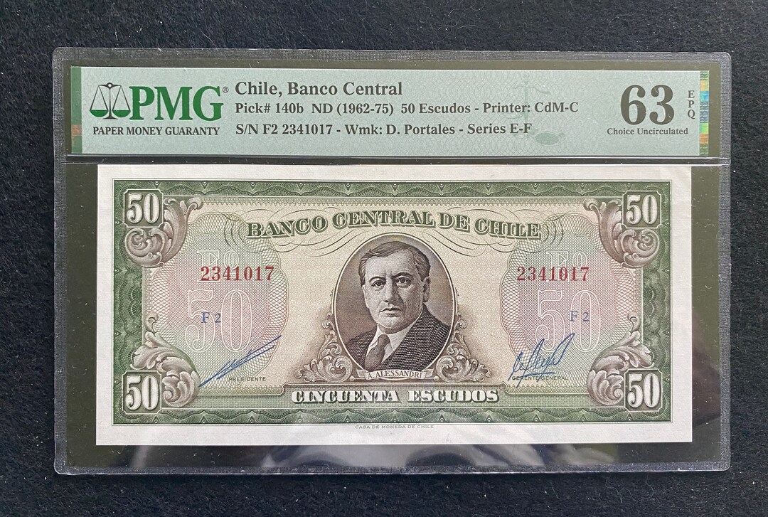 Chile 50 Escudos Pick# 140b ND (1962-75) PMG 63 EPQ Unc Banknote - Etsy
