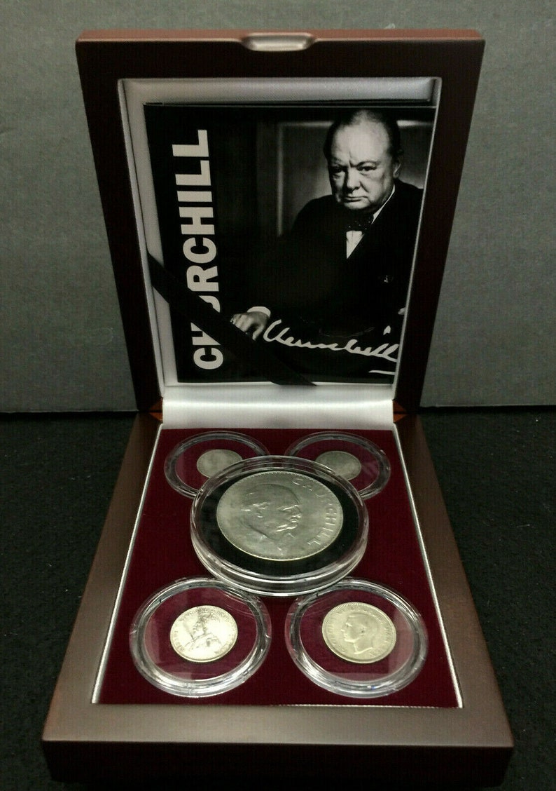 Winston Churchill: Five Coin Collection SOA and Capsule and Wooden ...
