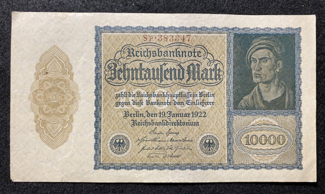 Germany 10000 Mark Reichsbanknote 1922 Post WWI Hyperinflation Era 100 ...