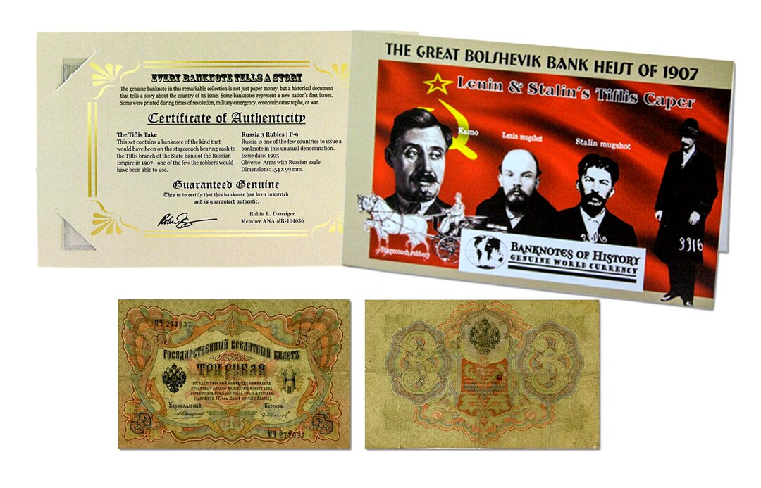 Great BOLSHEVIK 1907 Bank Heist - Lenin Stalin 1905 RUSSIA 3 Rubles ...