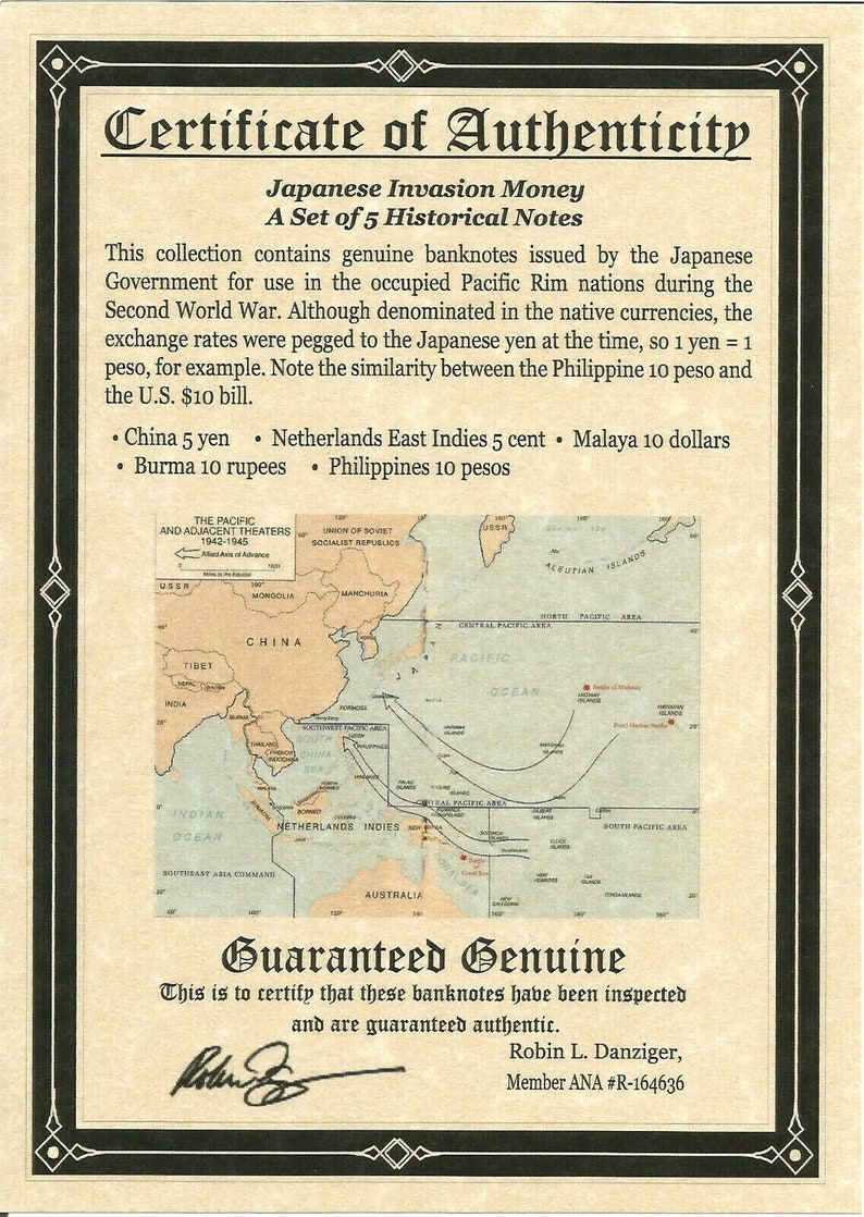World War II Japanese Invasion Money in Album COA and History - Etsy