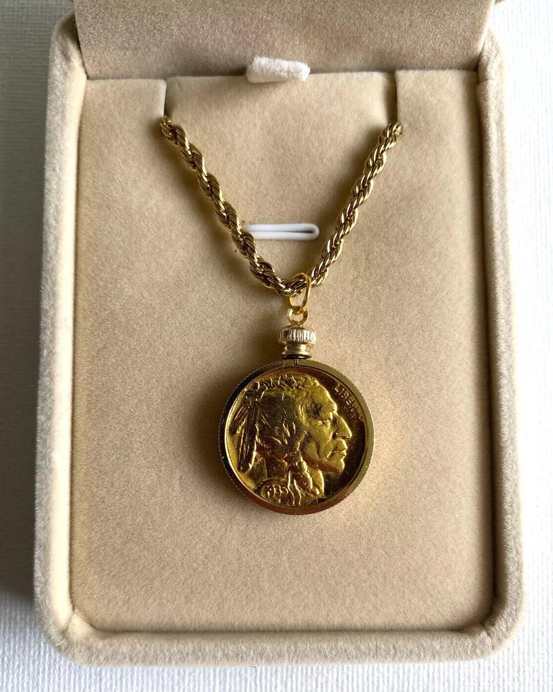 1935 Buffalo Nickel Steel Chain Necklace 20 in 2mm Gold Plated in ...