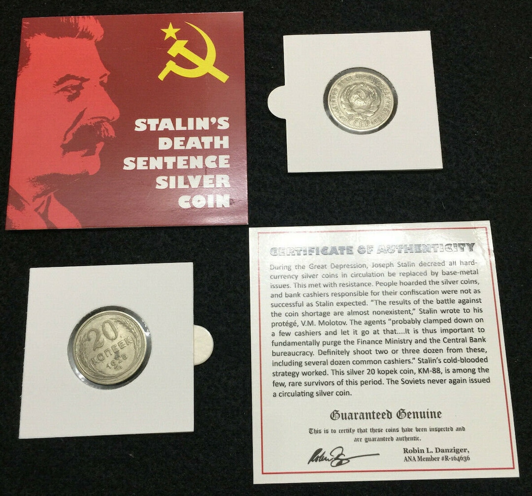Stalin's Death Sentence Silver Coin 20 Kopek KM 88 COA and History and ...