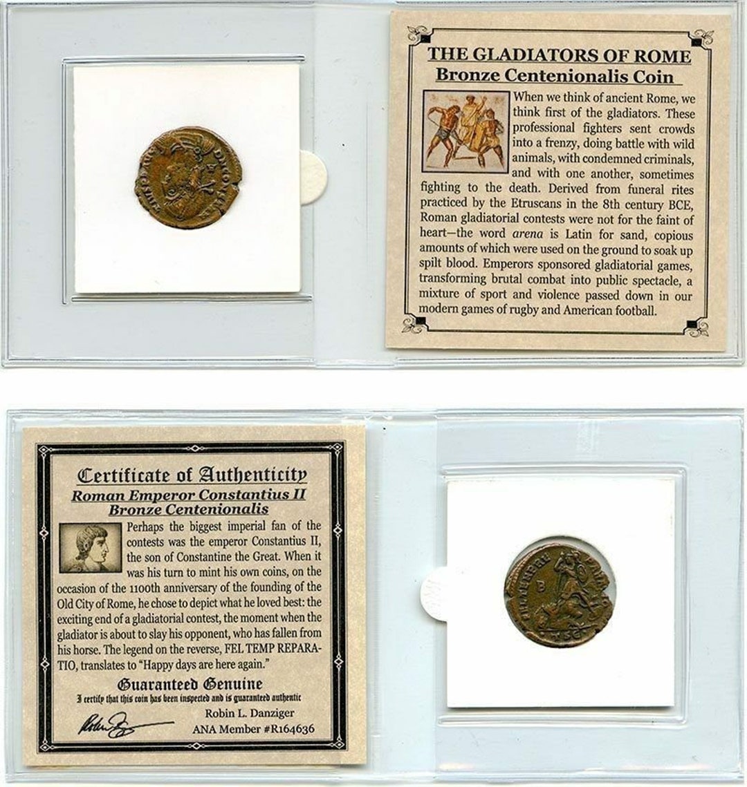 Roman Centenionalis Constantius II Gladiator Coin COA and History and ...