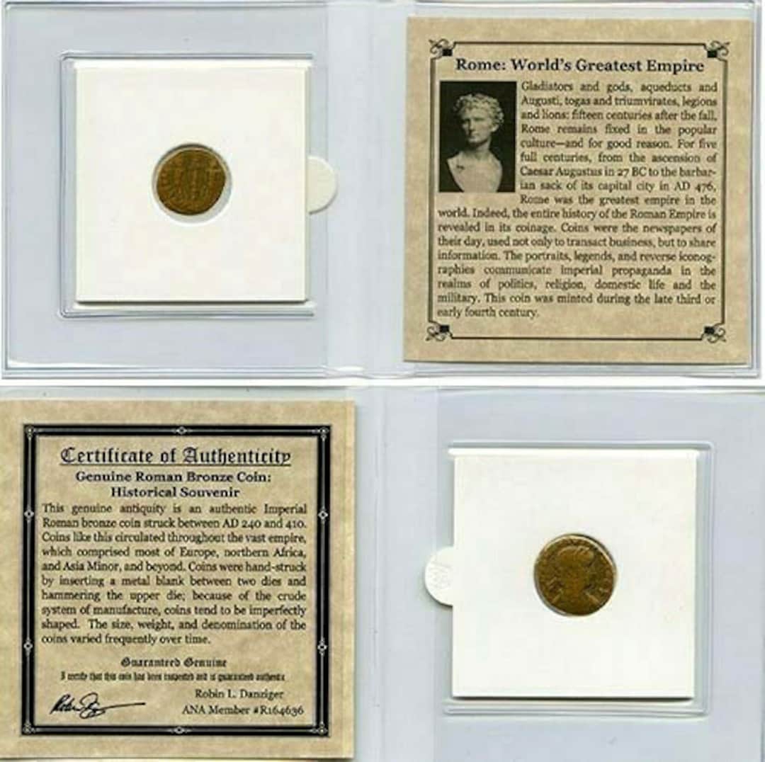 Authentic Ancient Rome Bronze Coin AD 240-410 - COA and History and ...