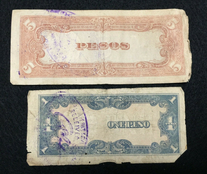 Pearl Harbor WWII: Japanese Occupation 1 and 5 Pesos and COA With ...