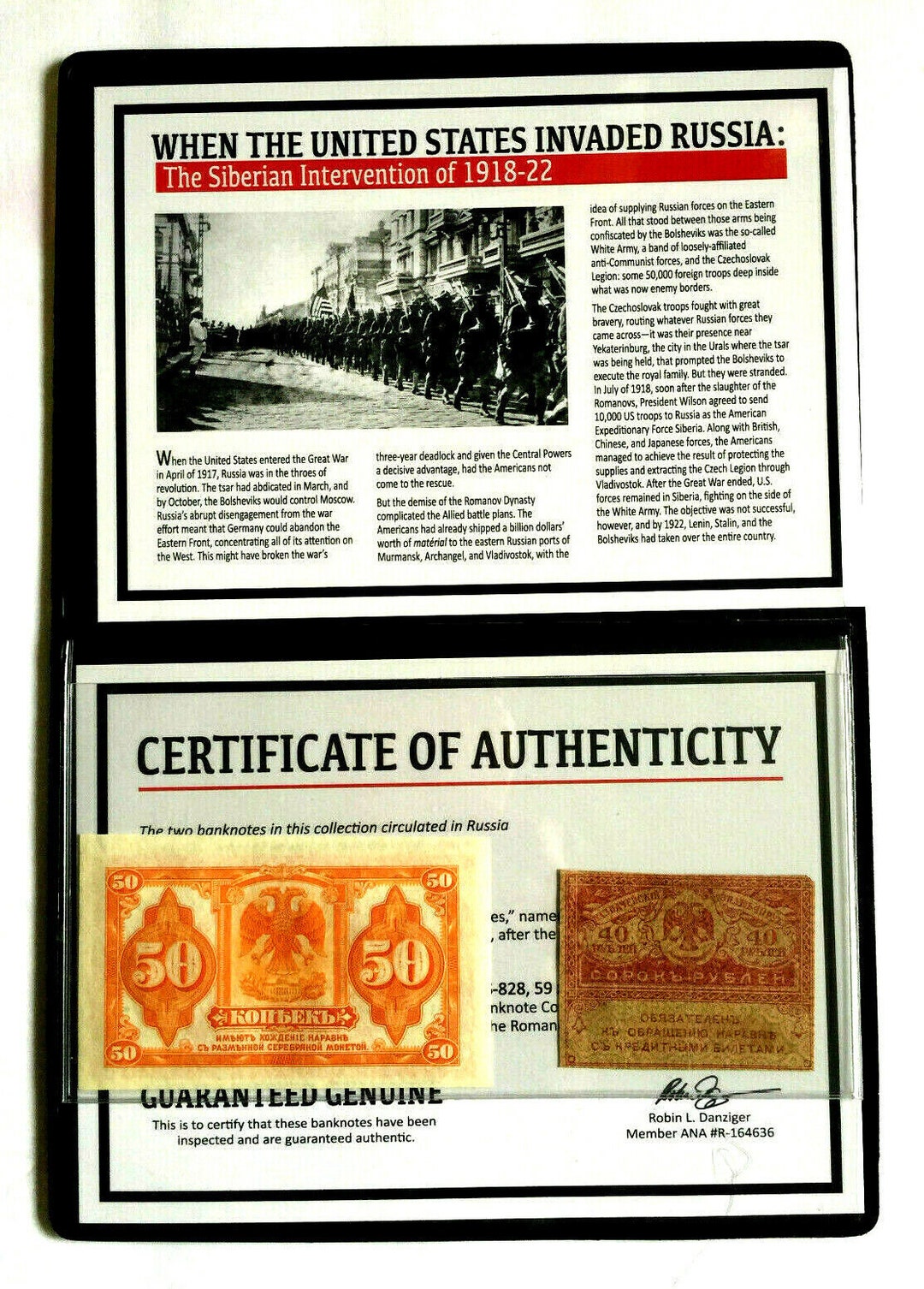Siberian Intervention of 1918-22 Set of Two Banknotes COA and History ...