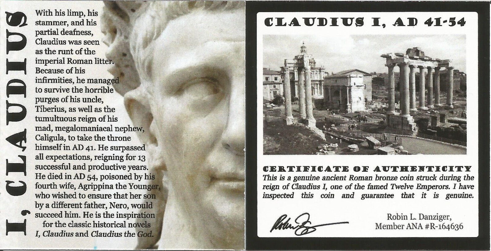 Claudius I Ancient Roman Bronze Coin 41 AD COA and History and Capsule ...