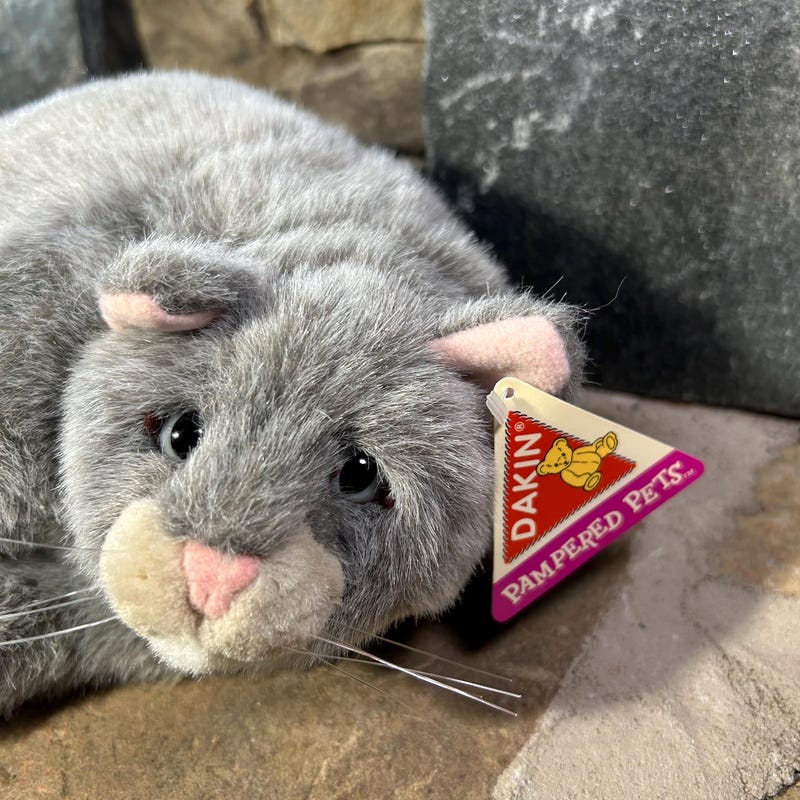 Vintage Grey Plush Cat - Etsy