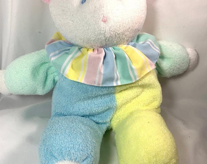 Eden Vintage Terry Cloth Color Block Blue and Yellow Pastel Bear - Etsy