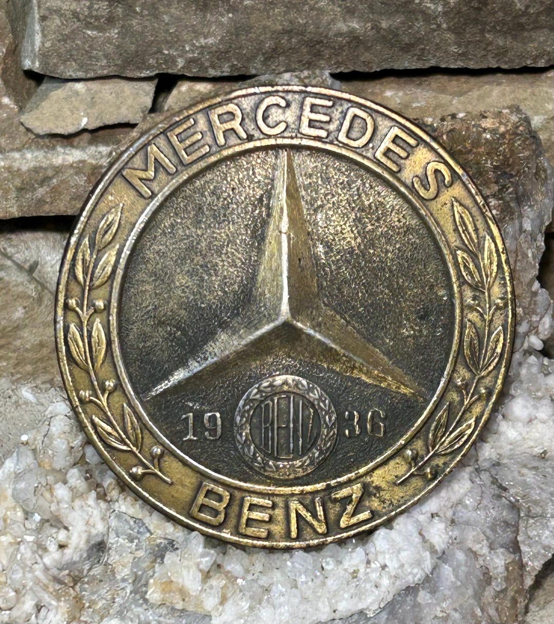 Vintage Mercedes Benz Brass Round 1936 Belt Buckle Star Emblem Land Sea ...