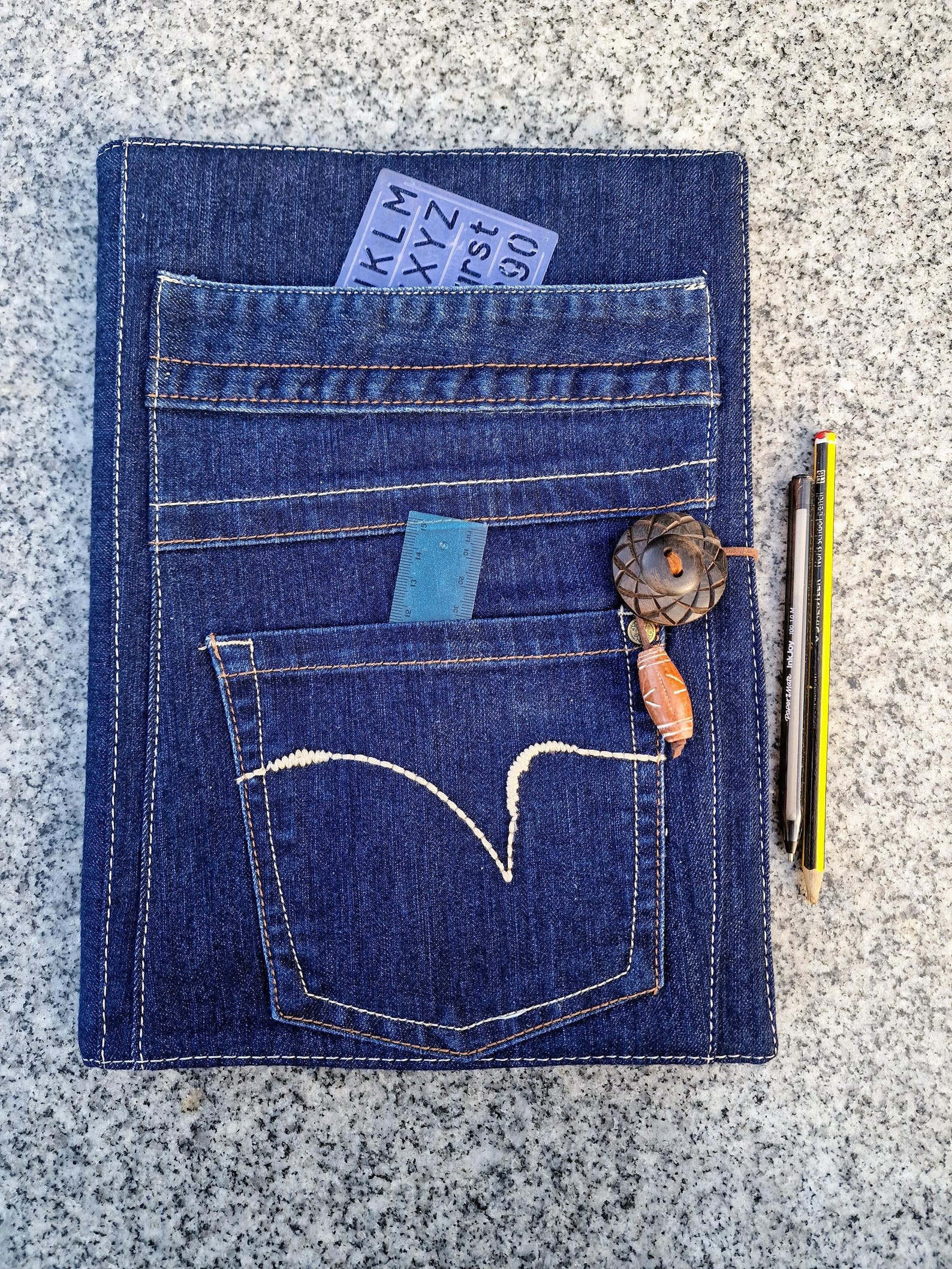 Upcycled Denim Fabric Book Cover + A4 Sketchbook - Handmade Art Gift ...