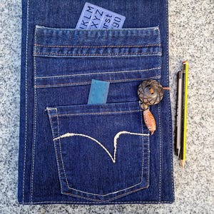 Upcycled Denim Fabric Book Cover + A4 Sketchbook - Handmade Art Gift ...