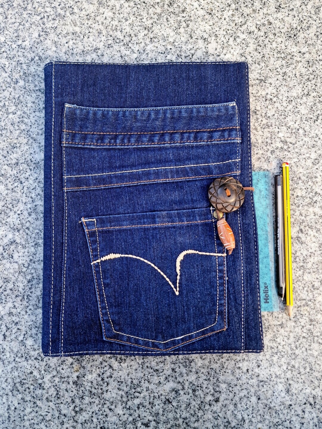 Upcycled Denim Fabric Book Cover + A4 Sketchbook - Handmade Art Gift ...