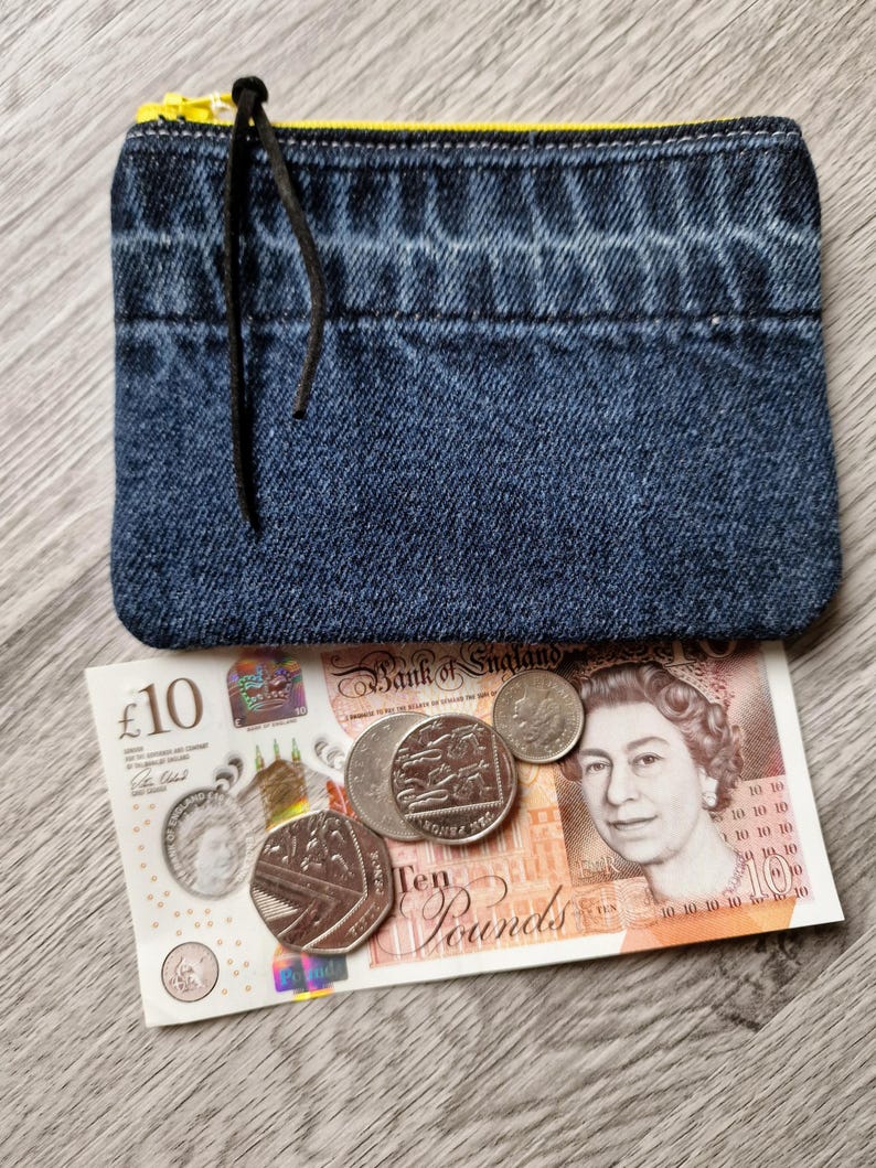 Recycled Denim Fabric Coin Purse - Card Wallet. Small Handmade Zipped ...