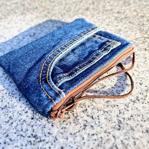 Denim Coin Purse, Upcycled Fabric Card Holder, Small Blue Jean Pocket ...