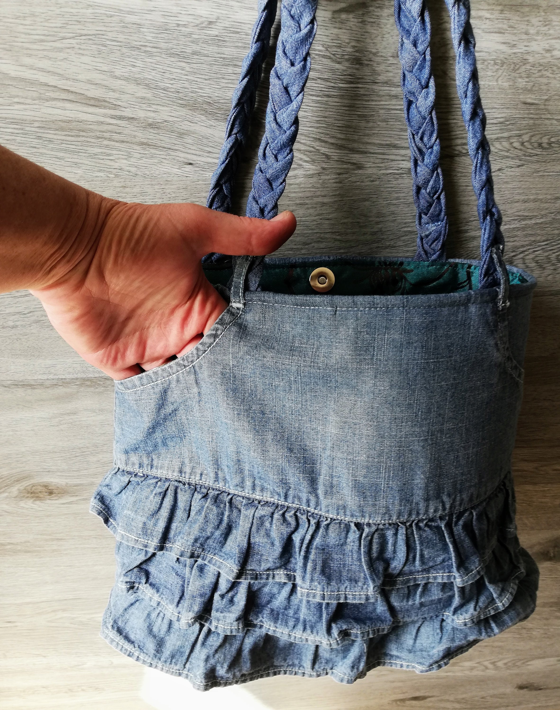 Upcycled Denim Bag, Sustainable Frilled/ruffled Shoulder Tote Bag ...