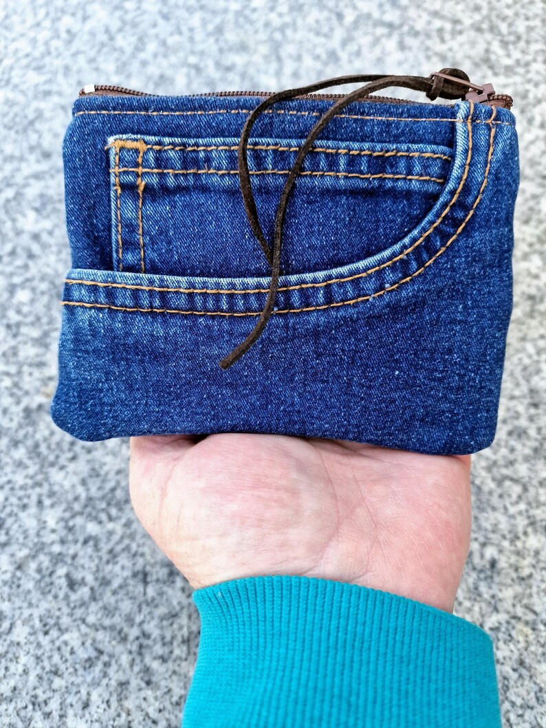 Denim Coin Purse, Upcycled Fabric Card Holder, Small Blue Jean Pocket ...