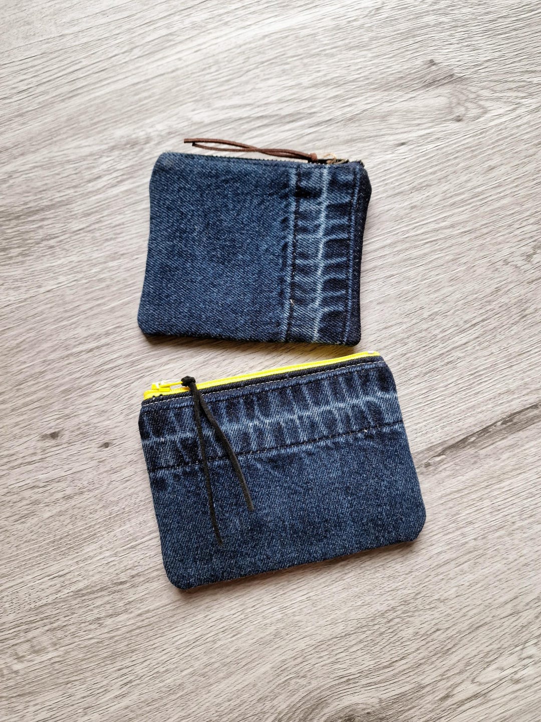 Recycled Denim Fabric Coin Purse - Card Wallet. Small Handmade Zipped ...