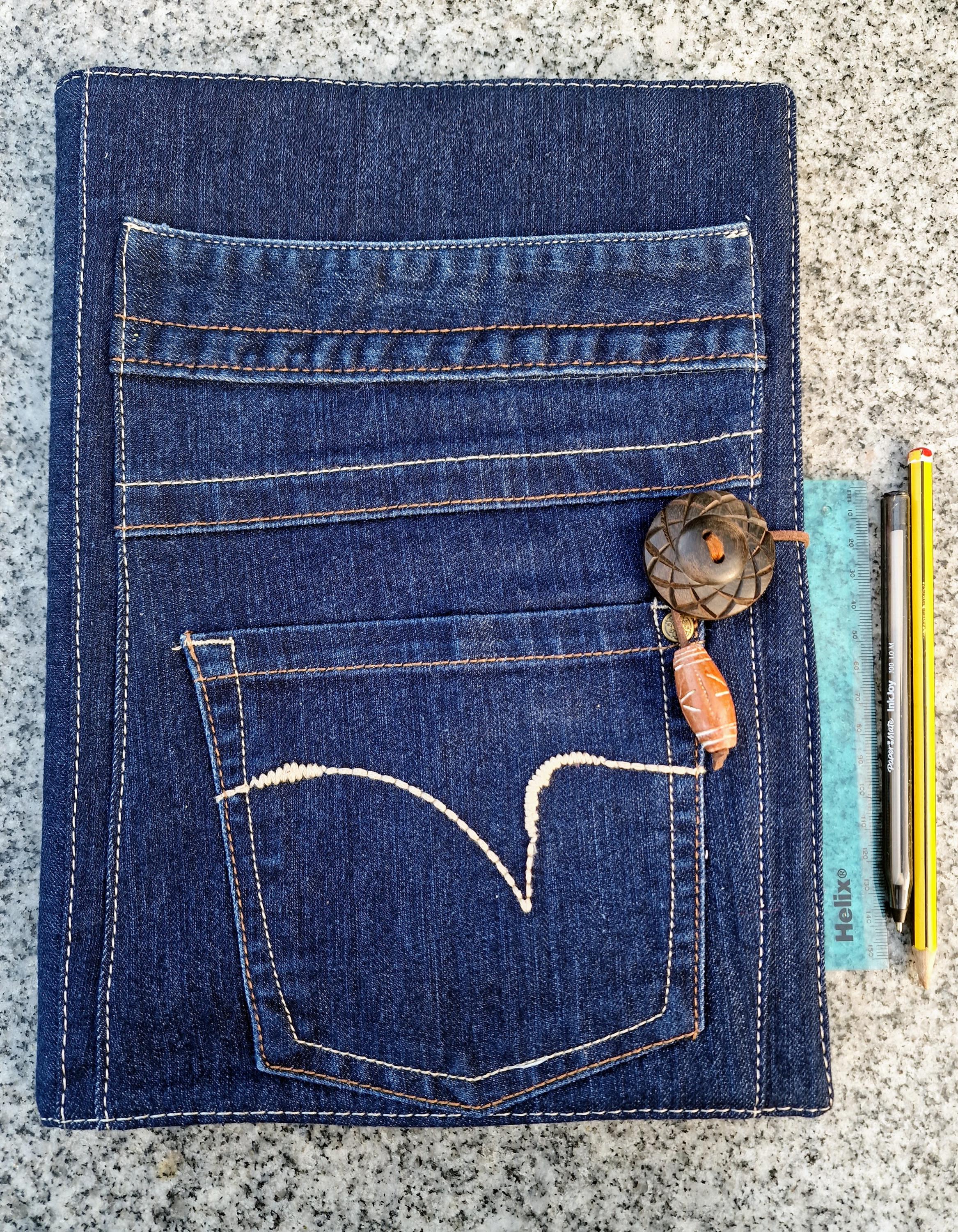 Upcycled Denim Fabric Book Cover + A4 Sketchbook - Handmade Art Gift ...