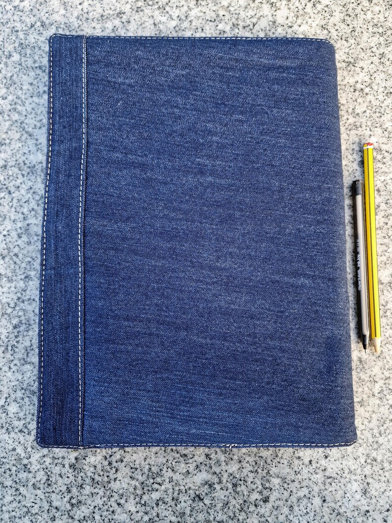 Upcycled Denim Fabric Book Cover + A4 Sketchbook - Handmade Art Gift ...