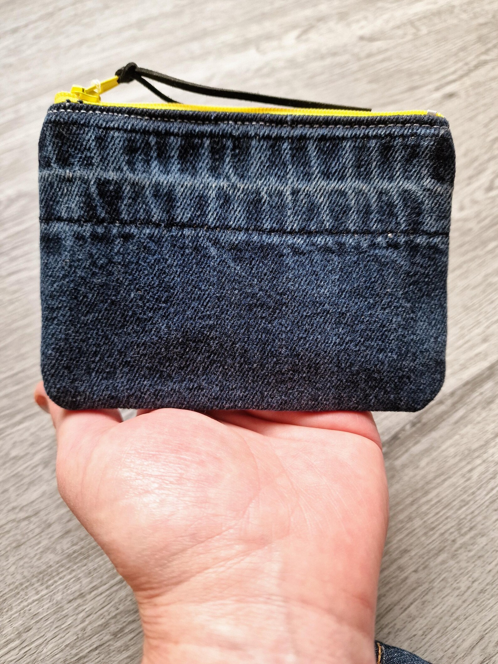 Recycled Denim Fabric Coin Purse - Card Wallet. Small Handmade Zipped ...