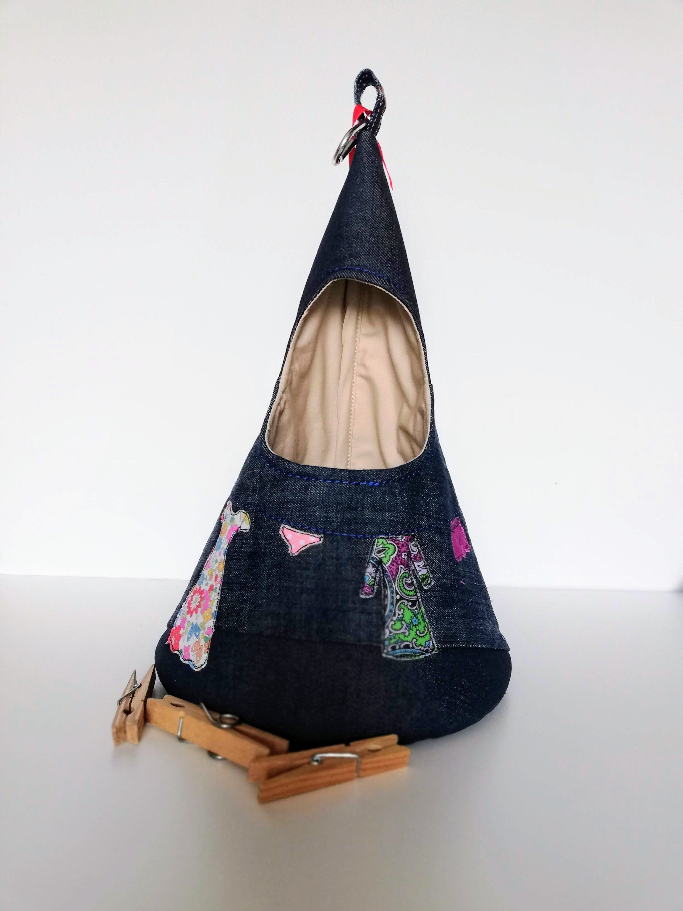 Large Peg Bag, Conical/cone/swedish Clothespin Storage With Applique ...