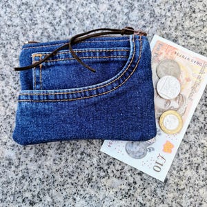 Denim Coin Purse, Upcycled Fabric Card Holder, Small Blue Jean Pocket ...