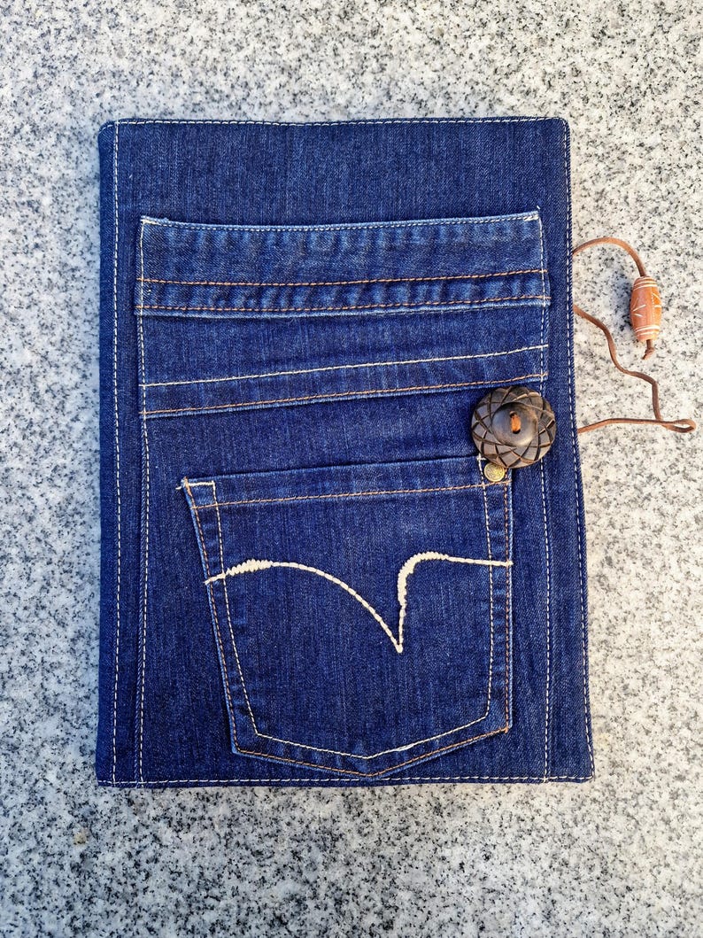 Upcycled Denim Fabric Book Cover + A4 Sketchbook - Handmade Art Gift ...