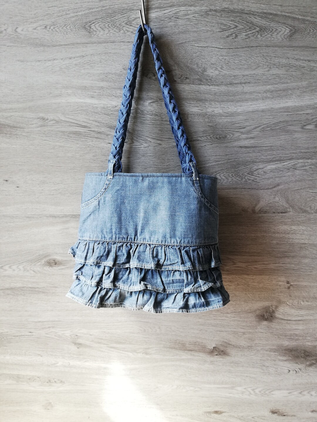 Upcycled Denim Bag, Sustainable Frilled/ruffled Shoulder Tote Bag ...