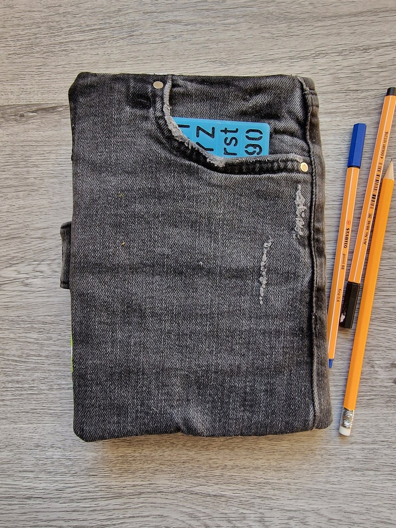 Denim Fabric Book Cover + A5 Notebook, Upcycled Jeans A5 Journal ...