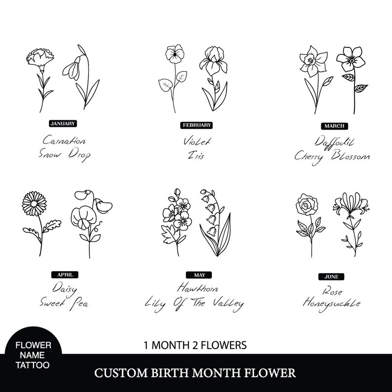 Birth Month Flower Tattoo, Custom Birth Month Flower, Birth Flower ...