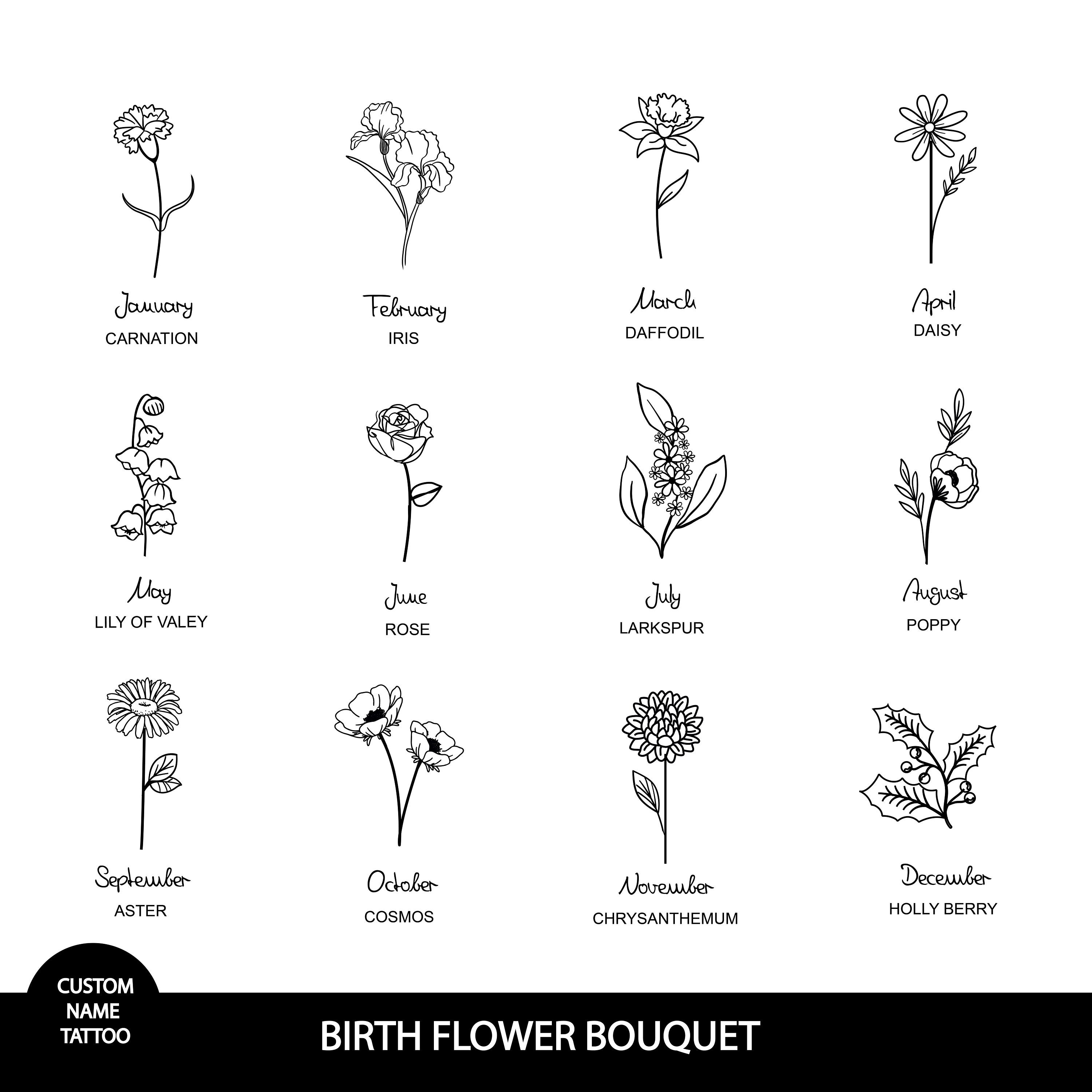 Birth Flower Bouquet With 4 Names . Family Birth Month Flower . Custom ...