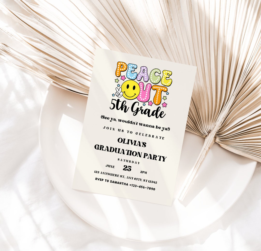 5th Grade Graduation Party Invitation, Peace Out Retro Invite Editable ...