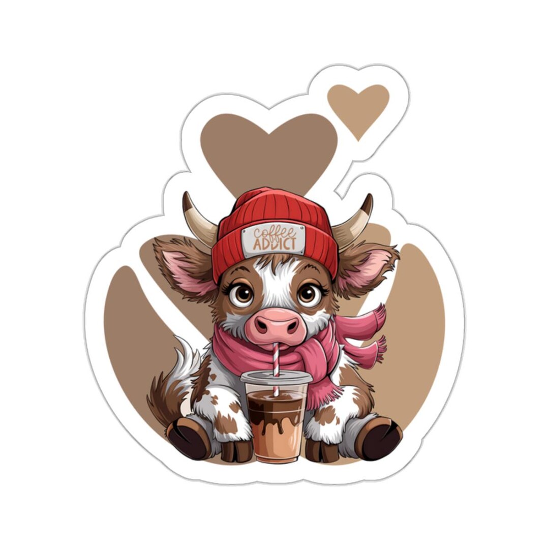 Cute Cow Iced Coffee Sticker, Coffee Addict Cow Sticker, Baby Cow ...