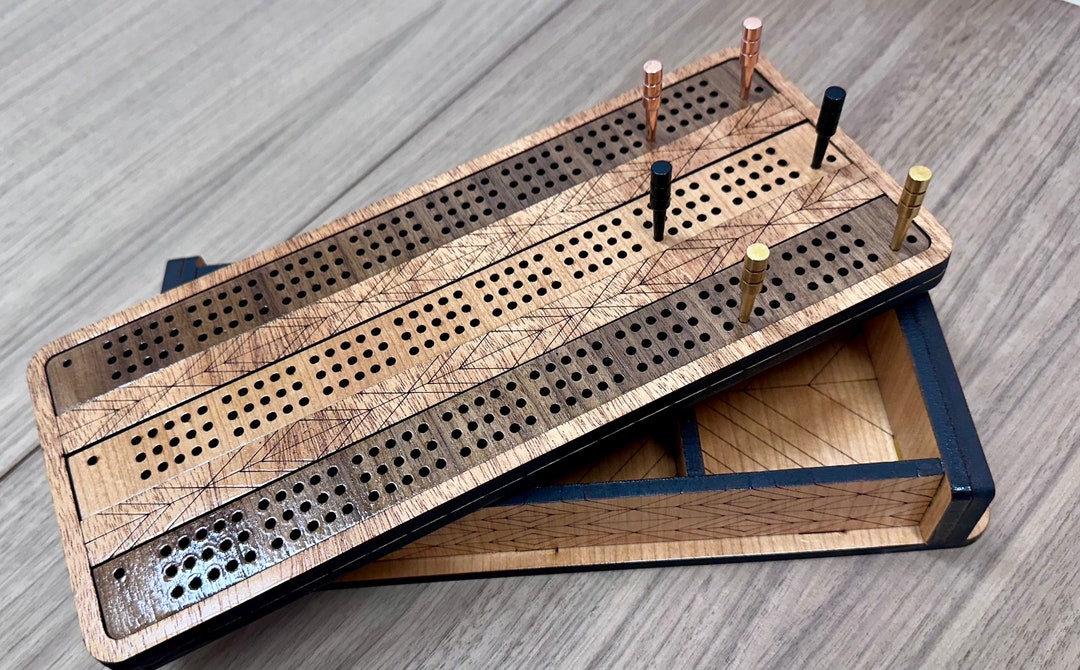 Cribbage Board Handmade With Multiple Woods and Customizable Inside Cover / Laser Engraved ...