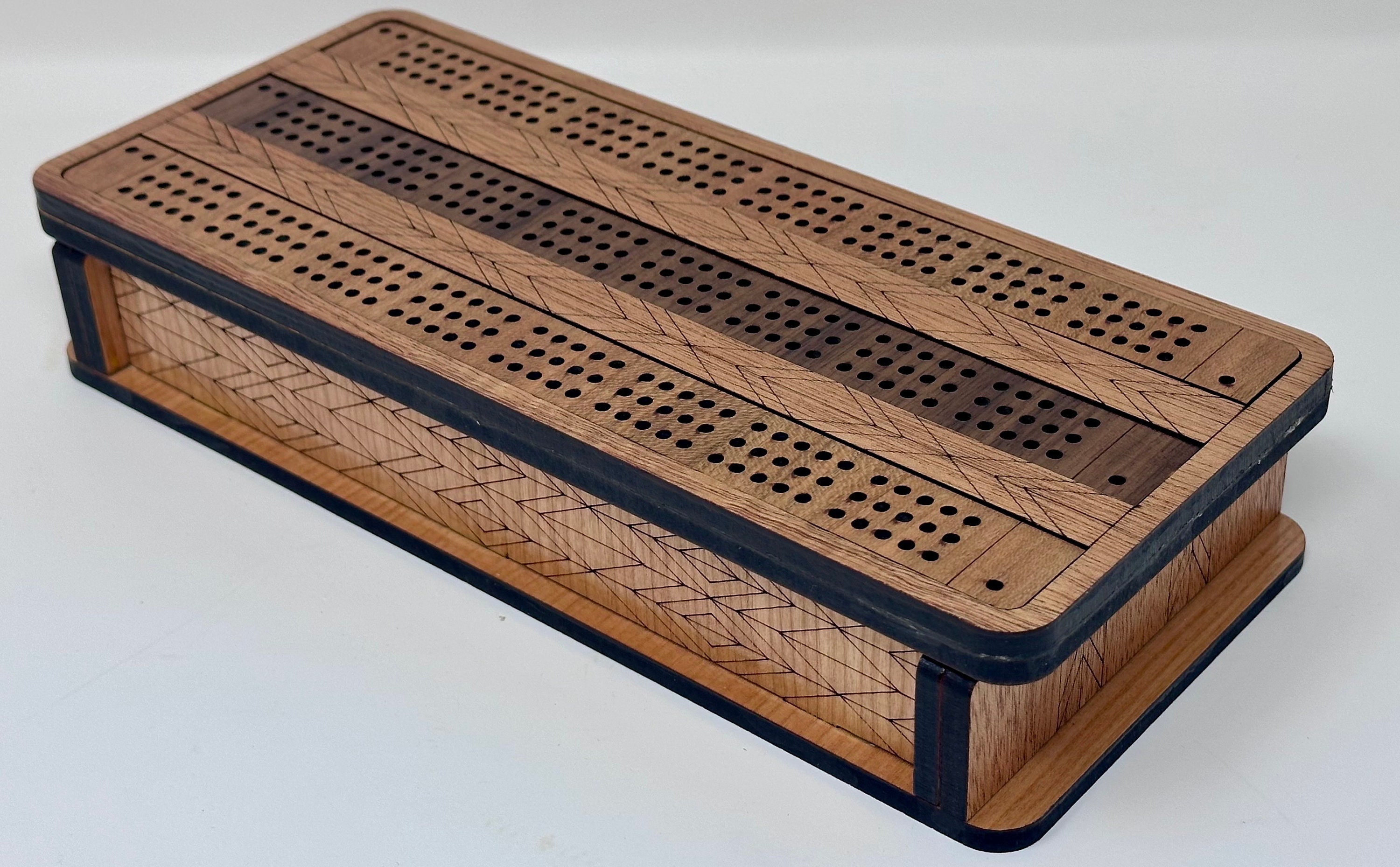 Cribbage Board Handmade With Multiple Woods and Customizable Inside Cover / Laser Engraved ...