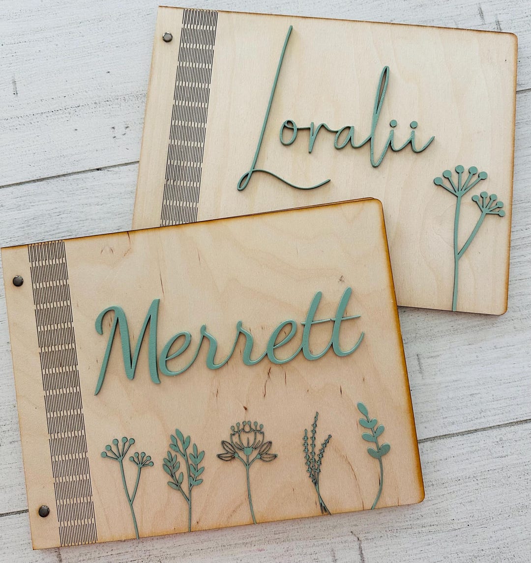 Wood Album 11.5" X 9" With Screw Closure / Name and Flower Scrapbook ...