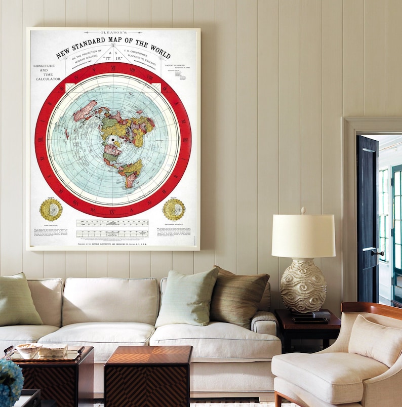 Ales Gleason's Standard Map of the World Remastered - 1892 Flat Earth Map Digital Download Red ...