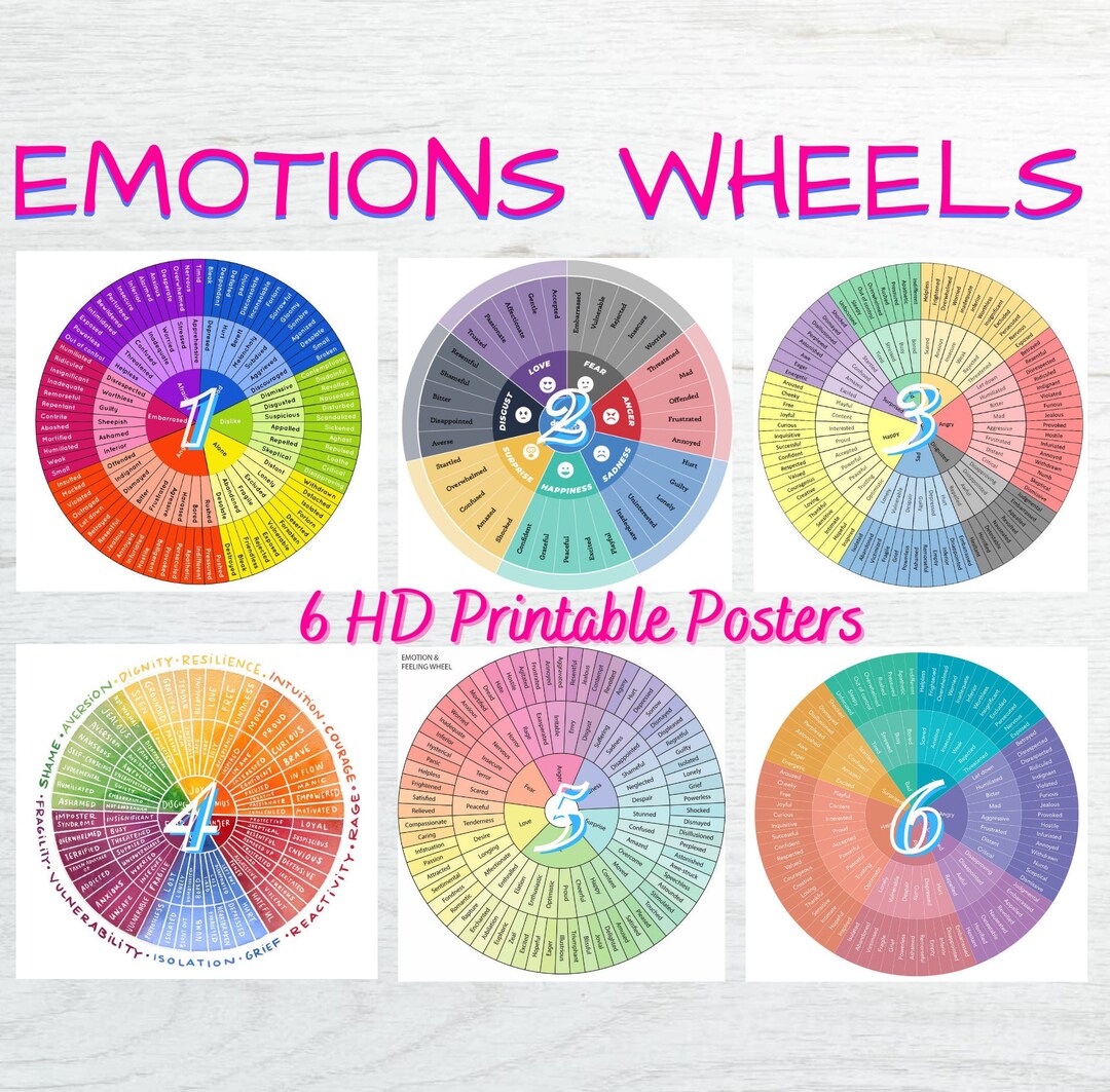 EMOTIONS WHEEL 6 Printable HD Posters + Feelings Thermometer - Etsy