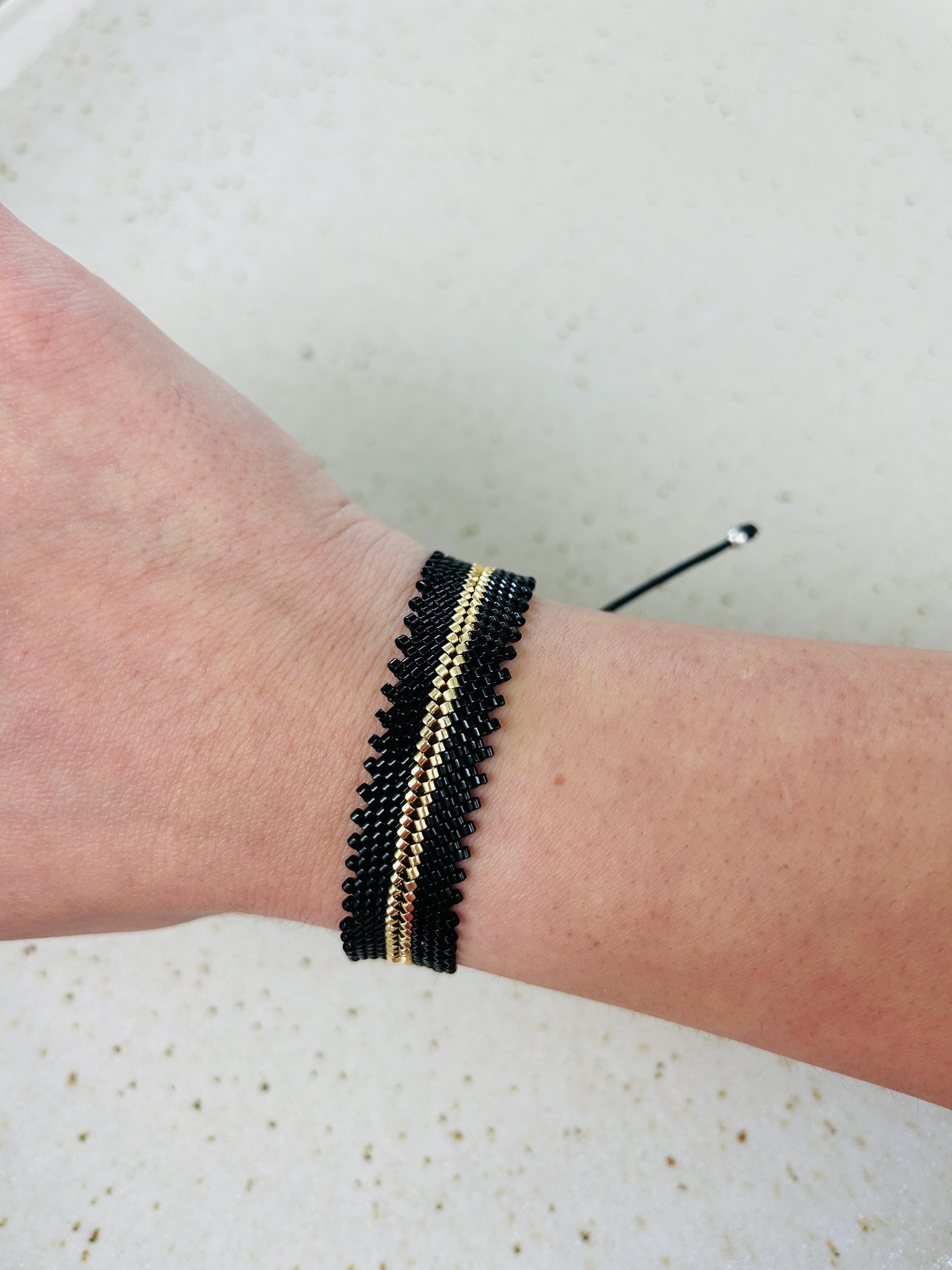 Black and Gold Beaded Bracelet – Handwoven Jewelry – Gift for Her ...