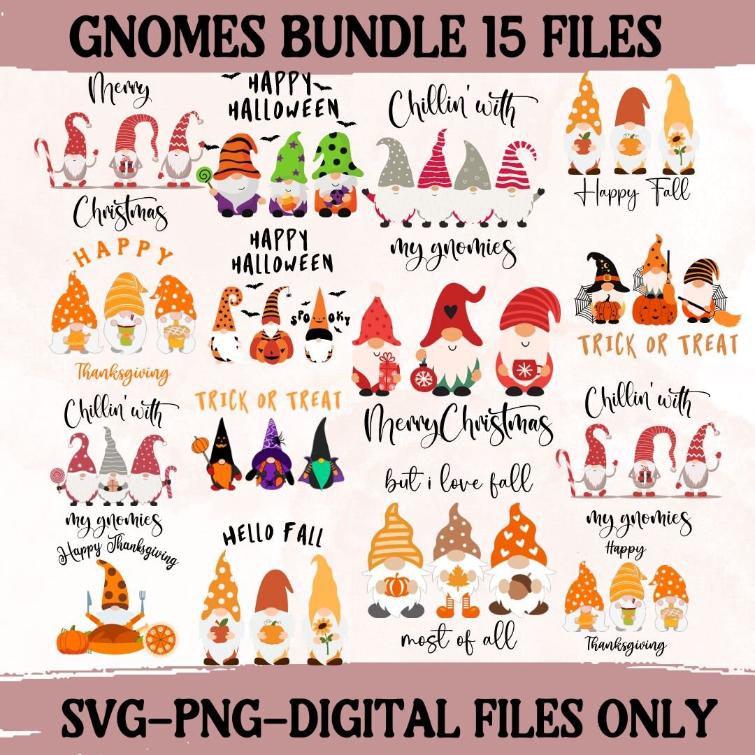 Gnomes Bundle Svg, Thanksgiving Gnomes Svg, Christmas Gnomes Svg Bundle ...