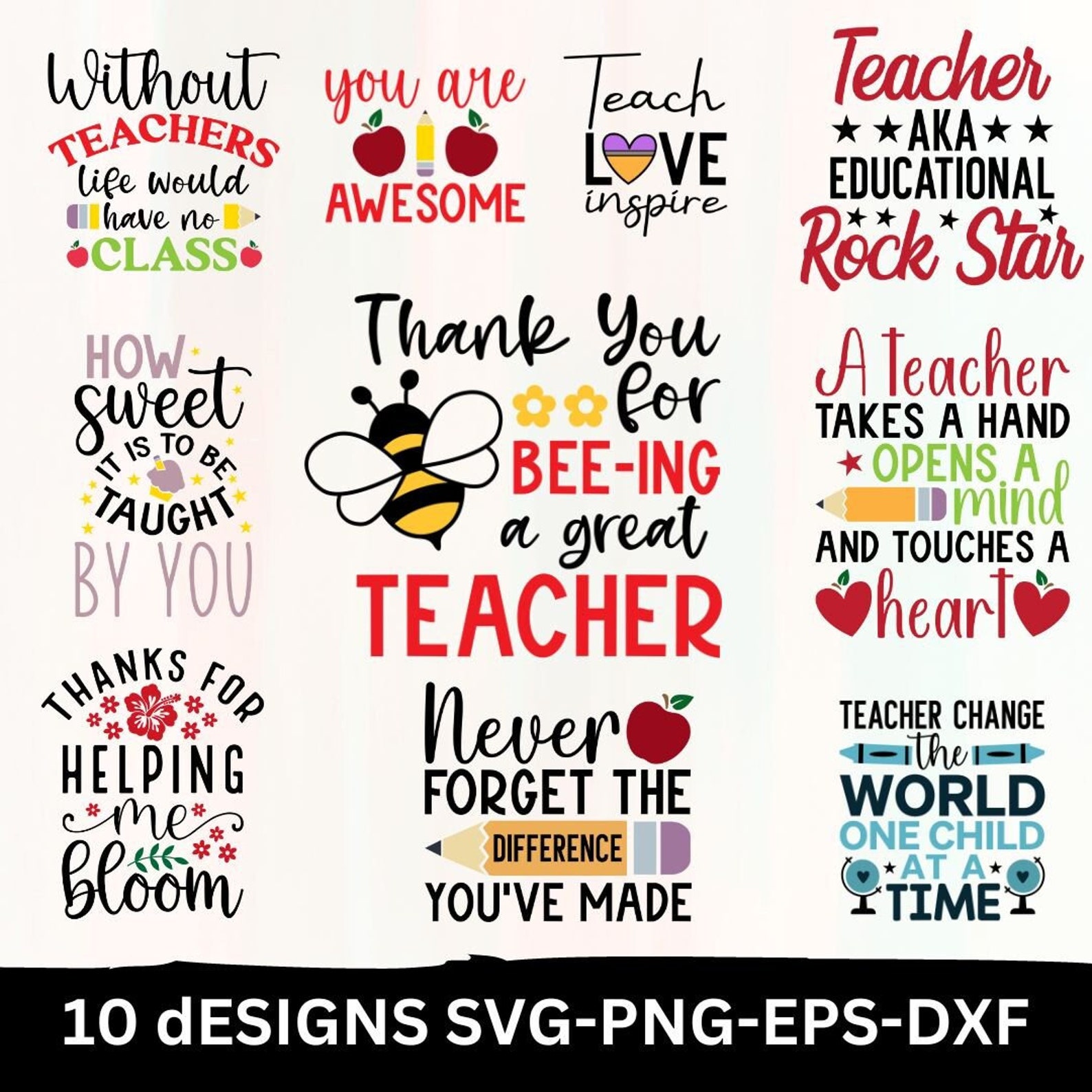 Teacher SVG Bundle, Teacher Appreciation SVG, Teacher Clipart, Teacher ...