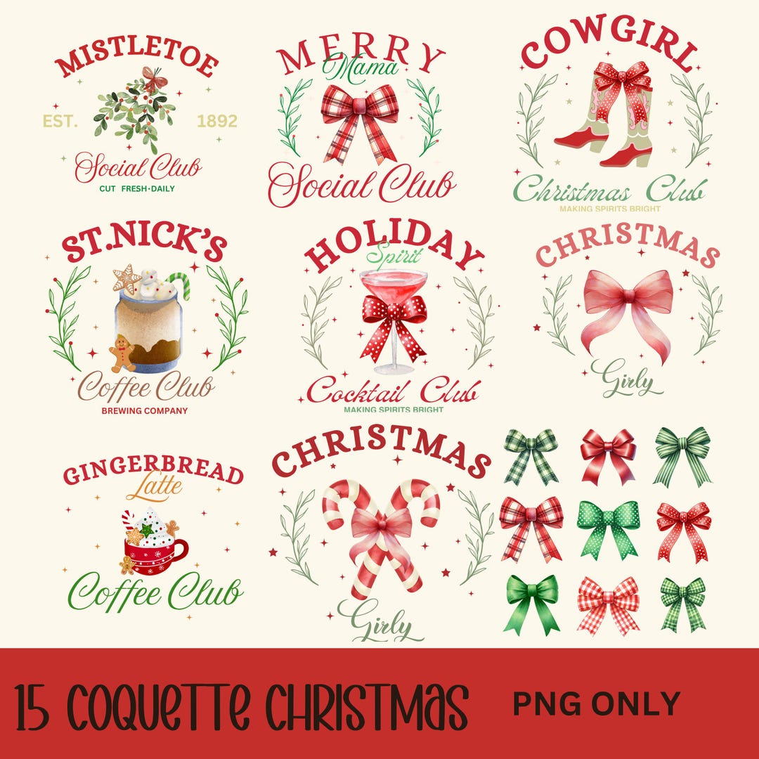 Christmas Coquette Bow Bundle PNG, Retro Christmas Png, Christmas Girly ...